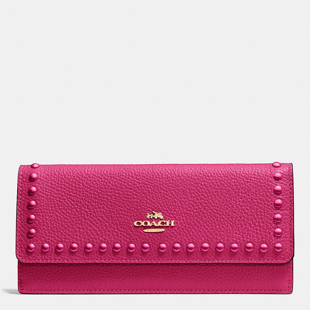 COACH Designer Wallets | Soft Wallet In Lacquer Rivets Pebble Leather COACH Designer Wallets | Soft Wallet In Lacquer Rivets Pebble Leather