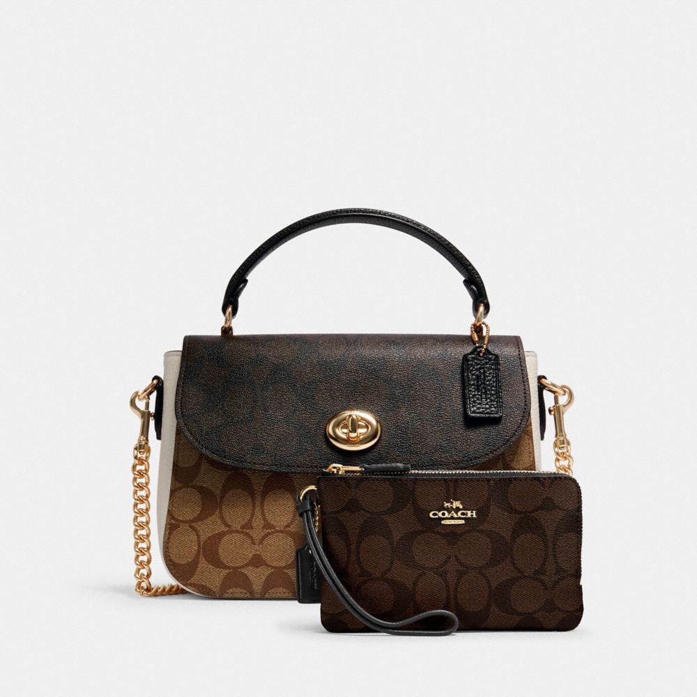 MARLIE TOP HANDLE SATCHEL IN BLOCKED SIGNATURE CANVAS | COACH® Outlet